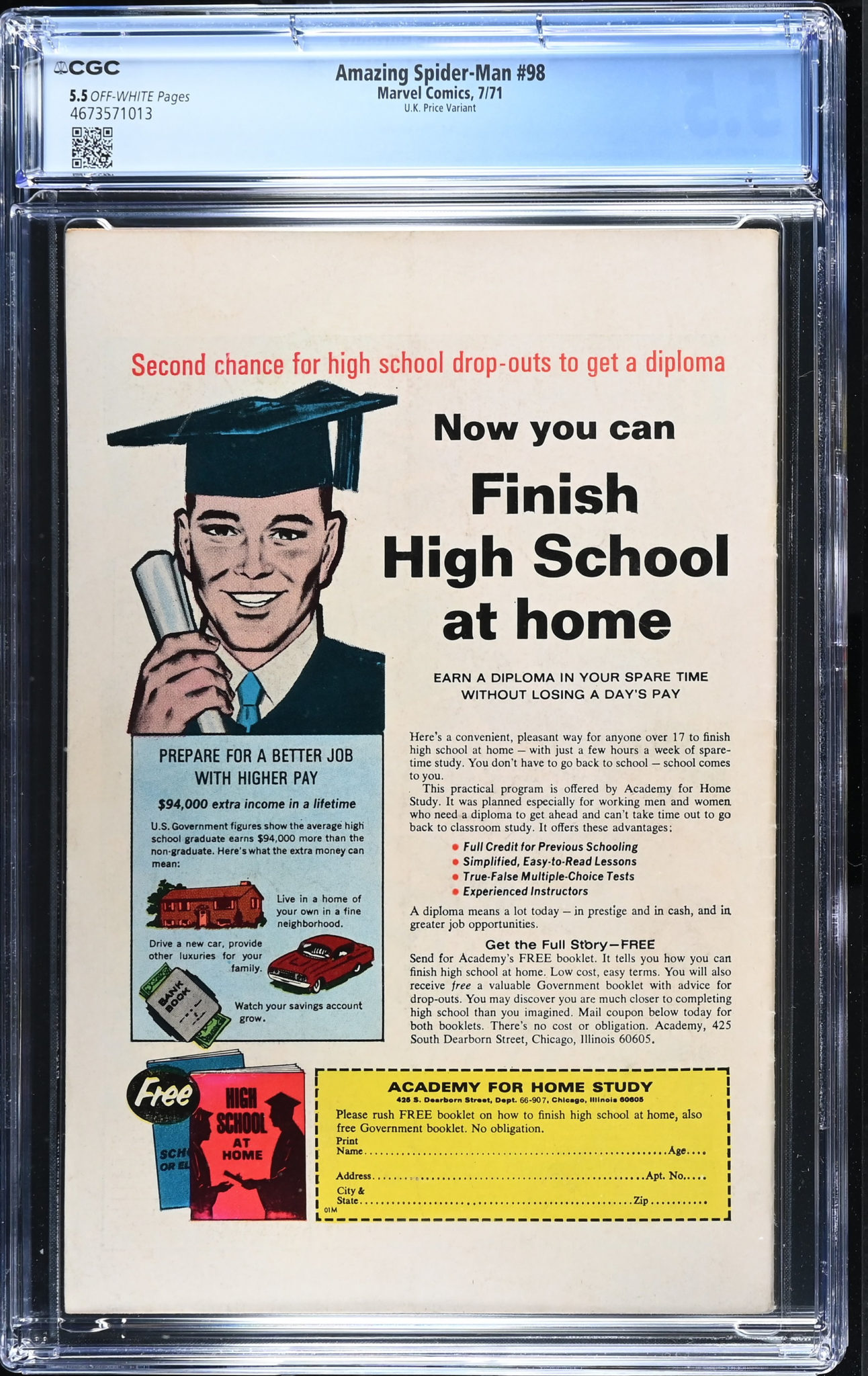 CGC Graded [5.5] Marvel Amazing Spider-Man #98 Mega Rare Double Cover